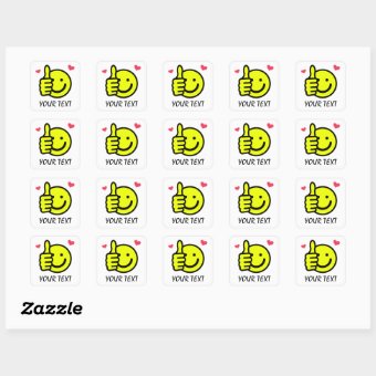 Thumbs Up Smile Face Custom Text Square Sticker | Zazzle
