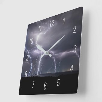 Thunderstorm Lightning Storm Black & Purple Square Wall Clock | Zazzle