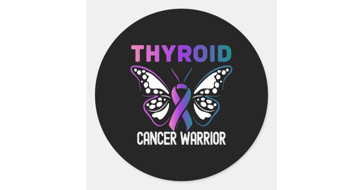 Thyroid Cancer Awareness Butterfly Ribbon Classic Round Sticker | Zazzle