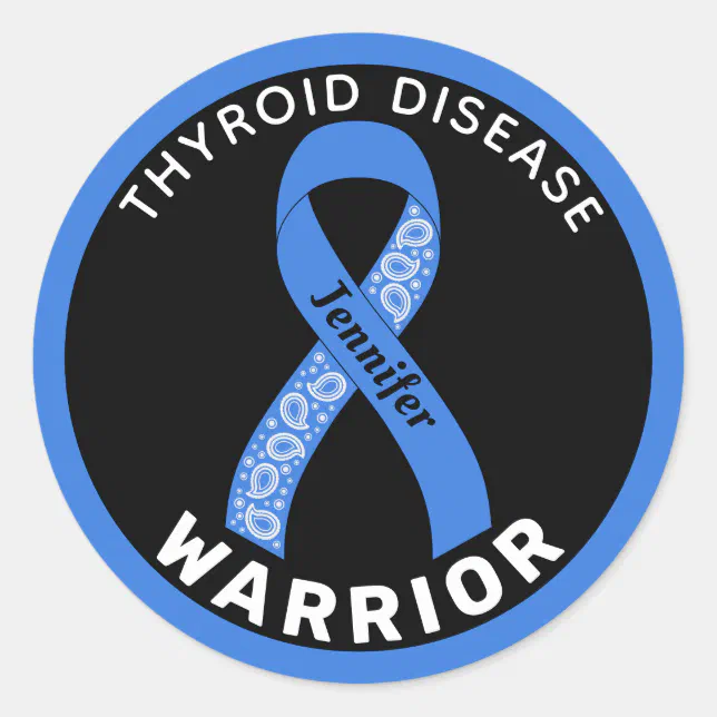 Thyroid Disease Warrior Ribbon Black Round Sticker | Zazzle