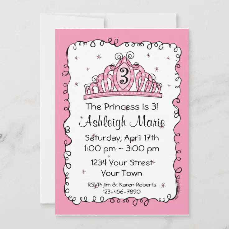Tiara Princess 3rd Birthday Custom Invitation | Zazzle