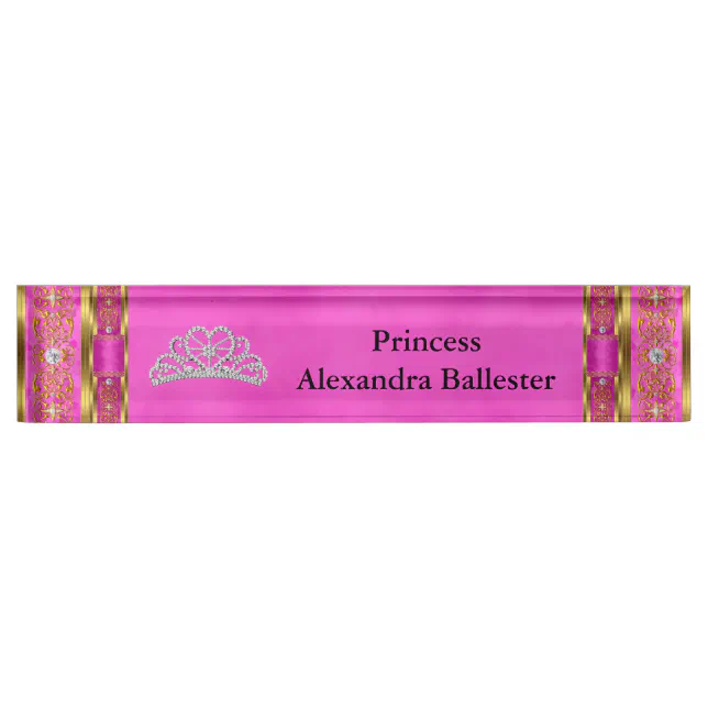 Tiara Princess Hot Pink Gold Name Nameplate | Zazzle