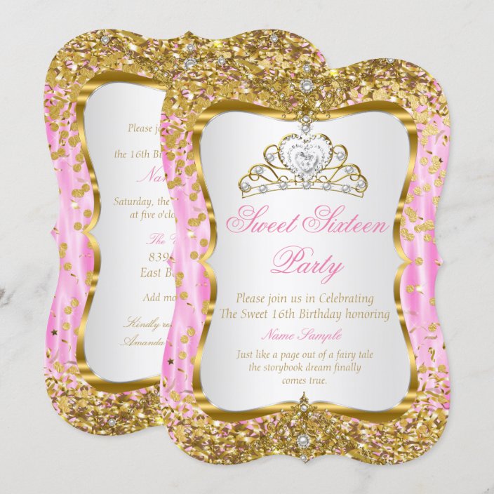 Tiara Princess Sweet 16 Pink Gold White Invite | Zazzle.com