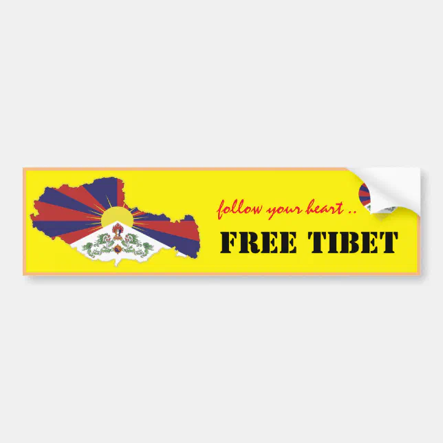 Tibet & Free Tibet, Heart compassion /Tibetan Flag Bumper Sticker | Zazzle