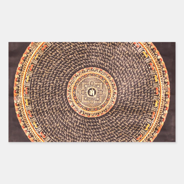 Tibetan Mandala Art (Gold & Black) Rectangular Sticker | Zazzle