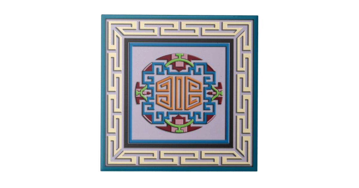 Tibetan square ornament ceramic tile | Zazzle