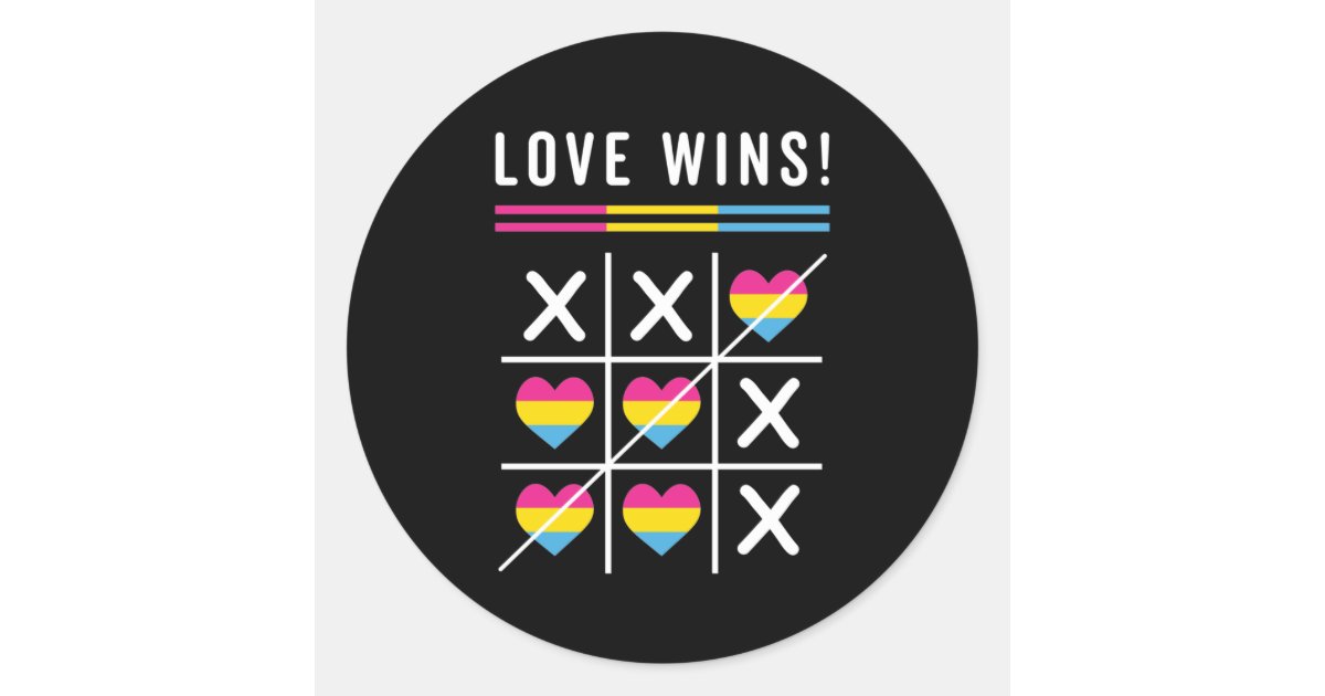 Tic Tac Toe Love Wins LGBTQ Pansexual Pride Classic Round Sticker | Zazzle