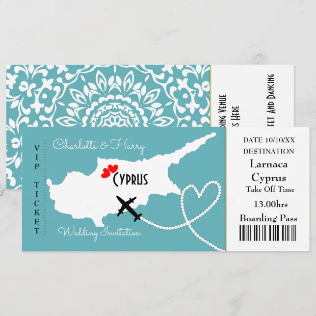 Ticket Boarding Pass Wedding Destination Cyprus Invitation | Zazzle
