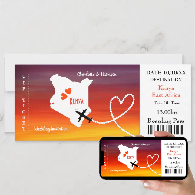 Ticket Boarding Pass Wedding Destination Kenya Invitation | Zazzle