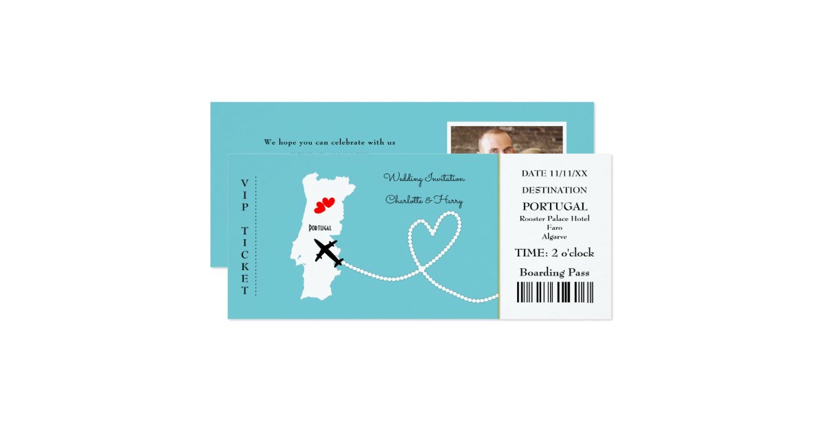 Ticket Boarding Pass Wedding Destination Portugal Invitation | Zazzle.com