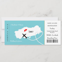 Ticket Boarding Pass Wedding Destination Turkey Invitation | Zazzle