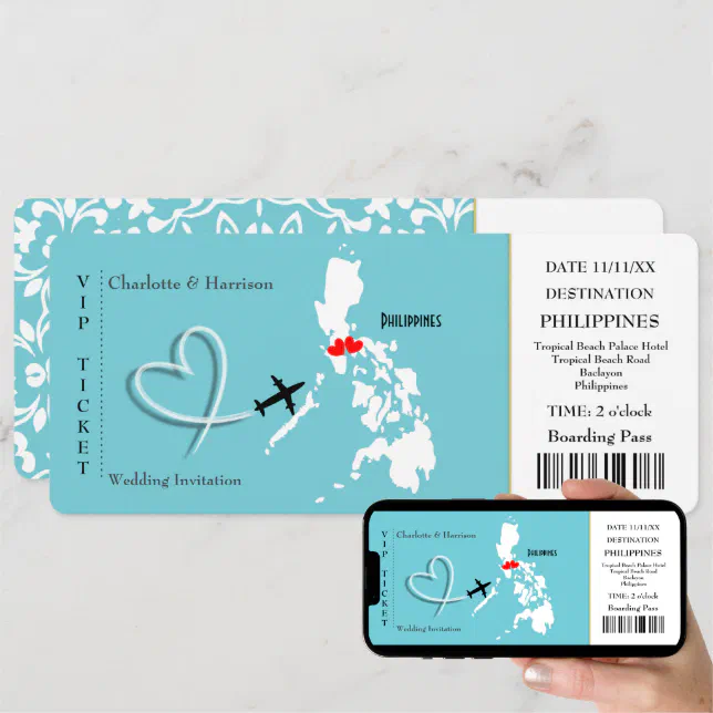 Ticket Boarding Pass Wedding Philippines Invitation | Zazzle