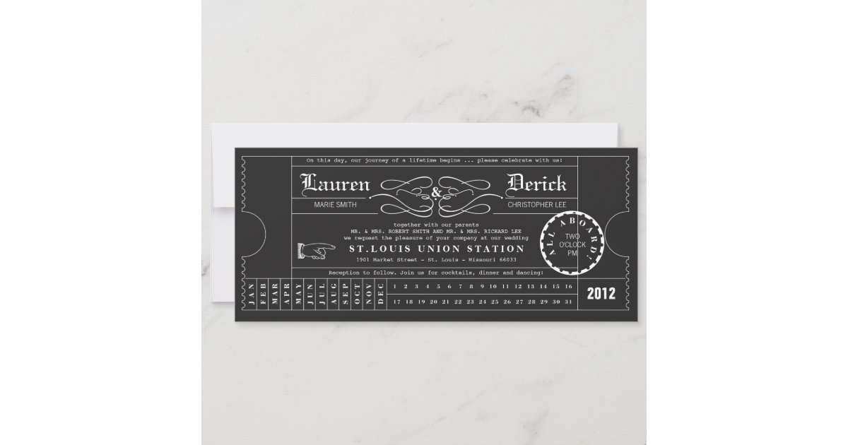 Ticket Punch Card Tea Length Invitation in Black | Zazzle