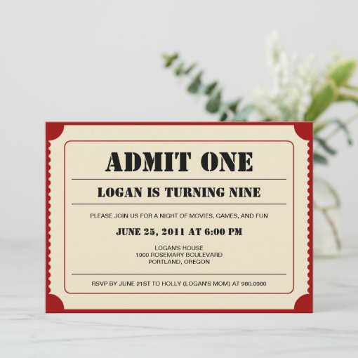 Ticket Stub Party Invitation | Zazzle