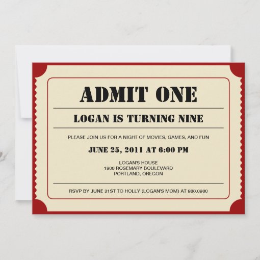 Ticket Stub Party Invitation | Zazzle