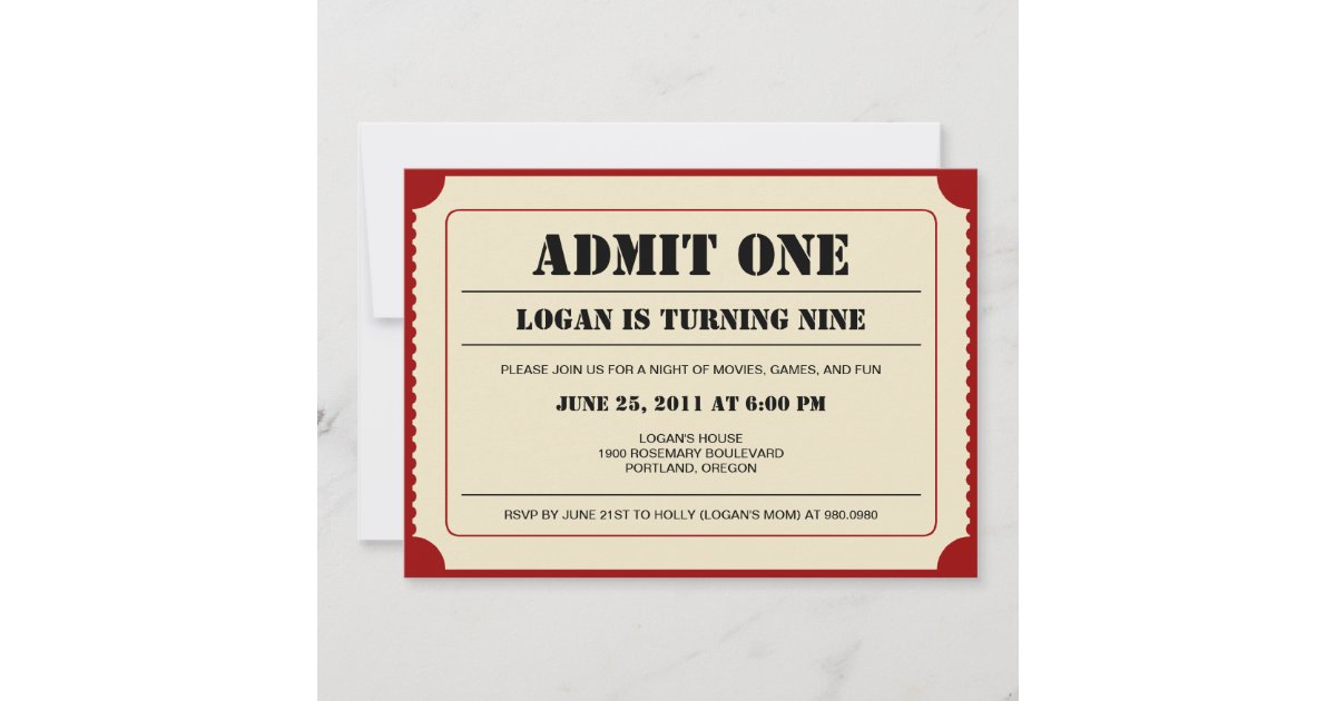 Ticket Stub Party Invitation | Zazzle