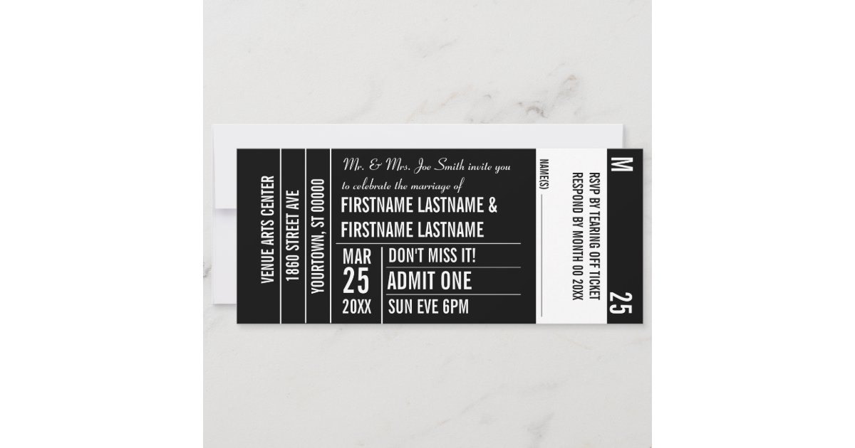 Ticket Stub White Area Party Invitation | Zazzle