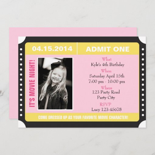 Ticket Style Invitation with Photo - Yellow Pink | Zazzle