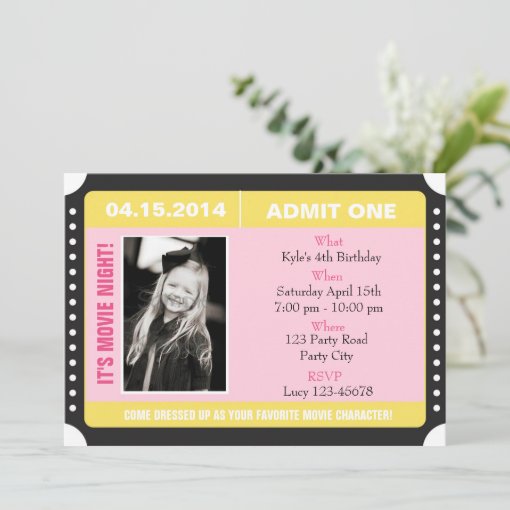 Ticket Style Invitation with Photo - Yellow Pink | Zazzle