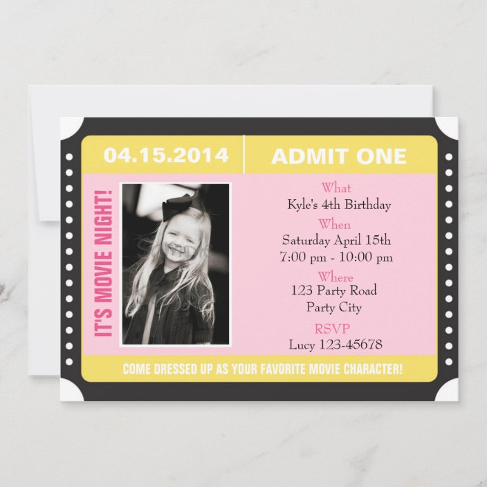 Ticket Style Invitation with Photo - Yellow Pink | Zazzle.com