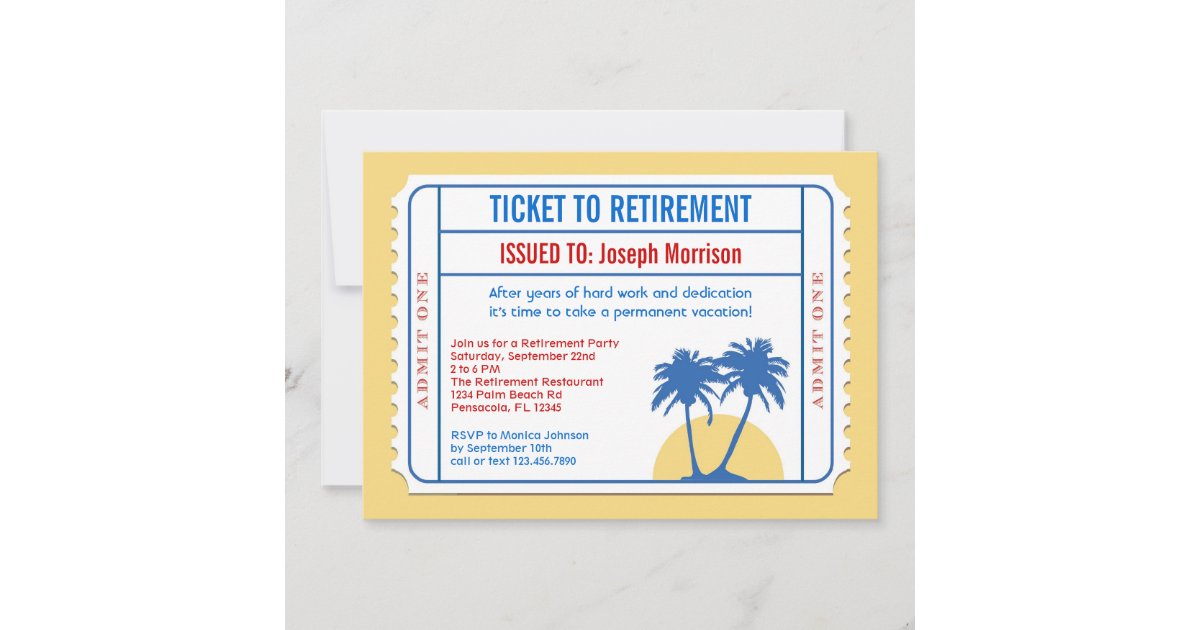 Ticket Style Retirement Invitation | Zazzle