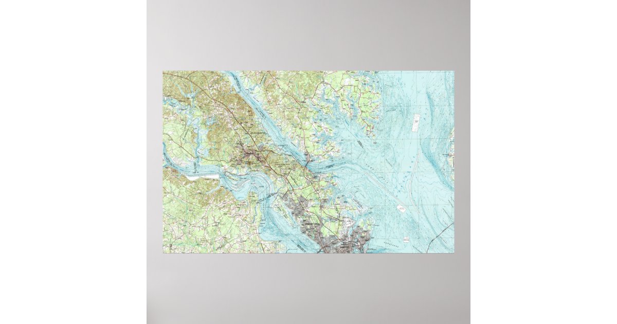 Tidewater Virginia Map (1984) Poster | Zazzle