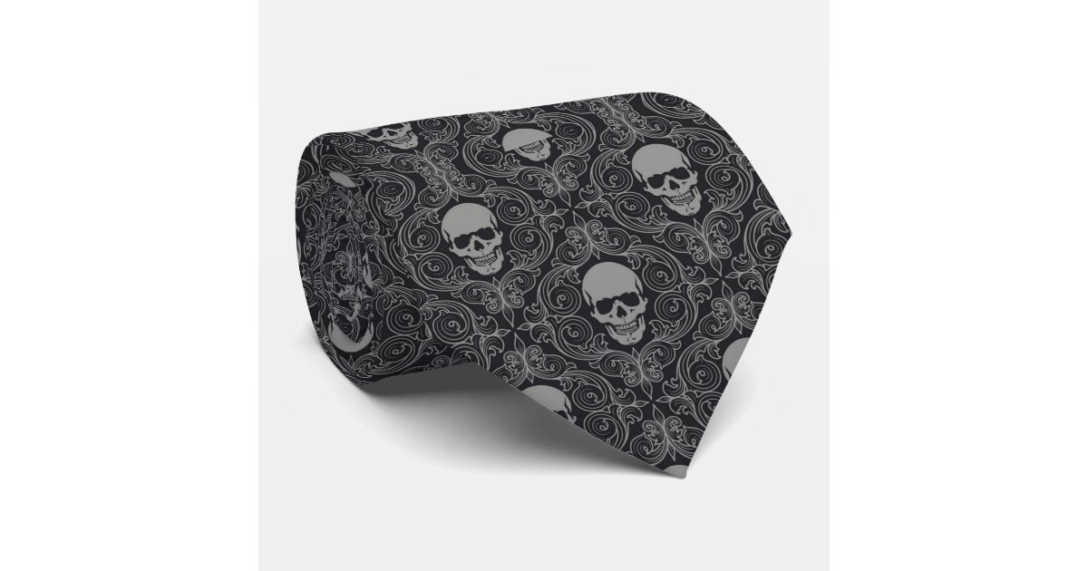 Tie/Damask Skulls Tie | Zazzle