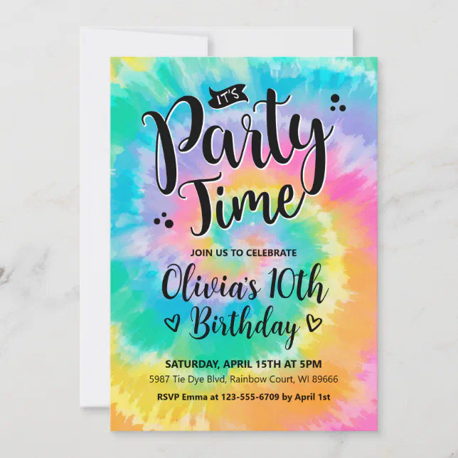 Tie Dye Birthday Invitation, Rainbow Tie Dye Invitation | Zazzle