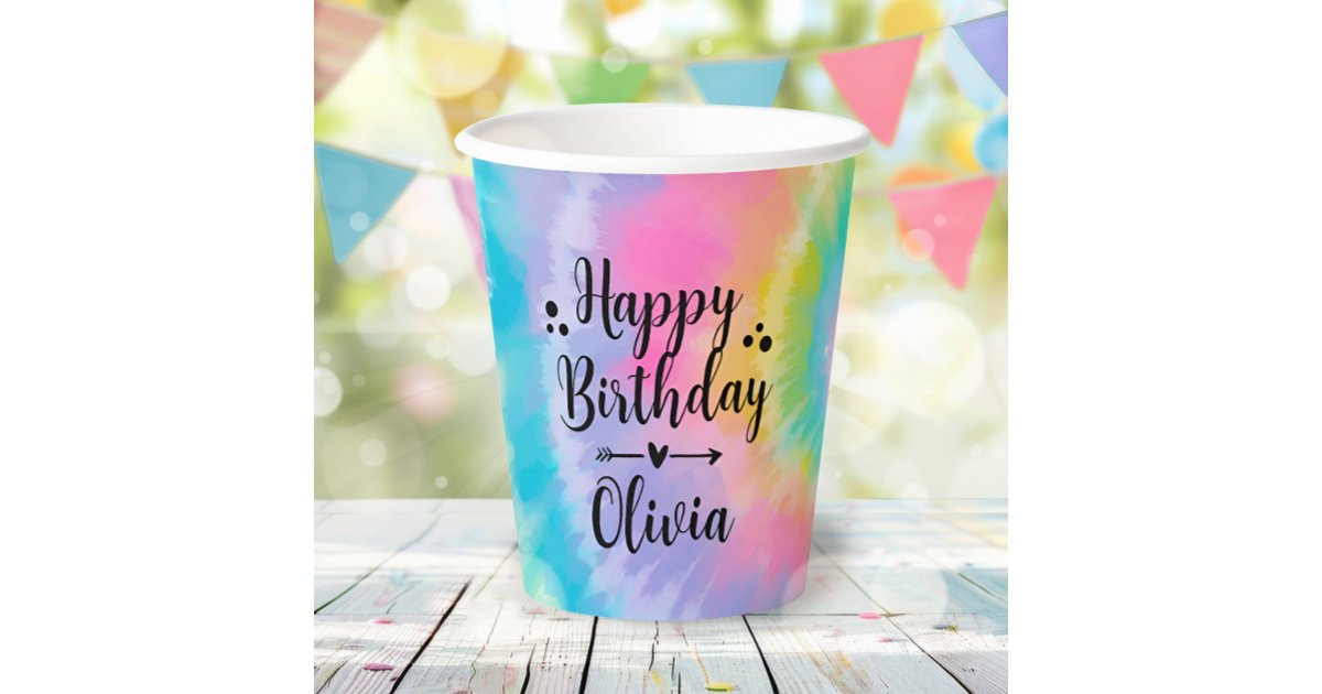 Tie Dye Birthday Retro Paper Cup | Zazzle