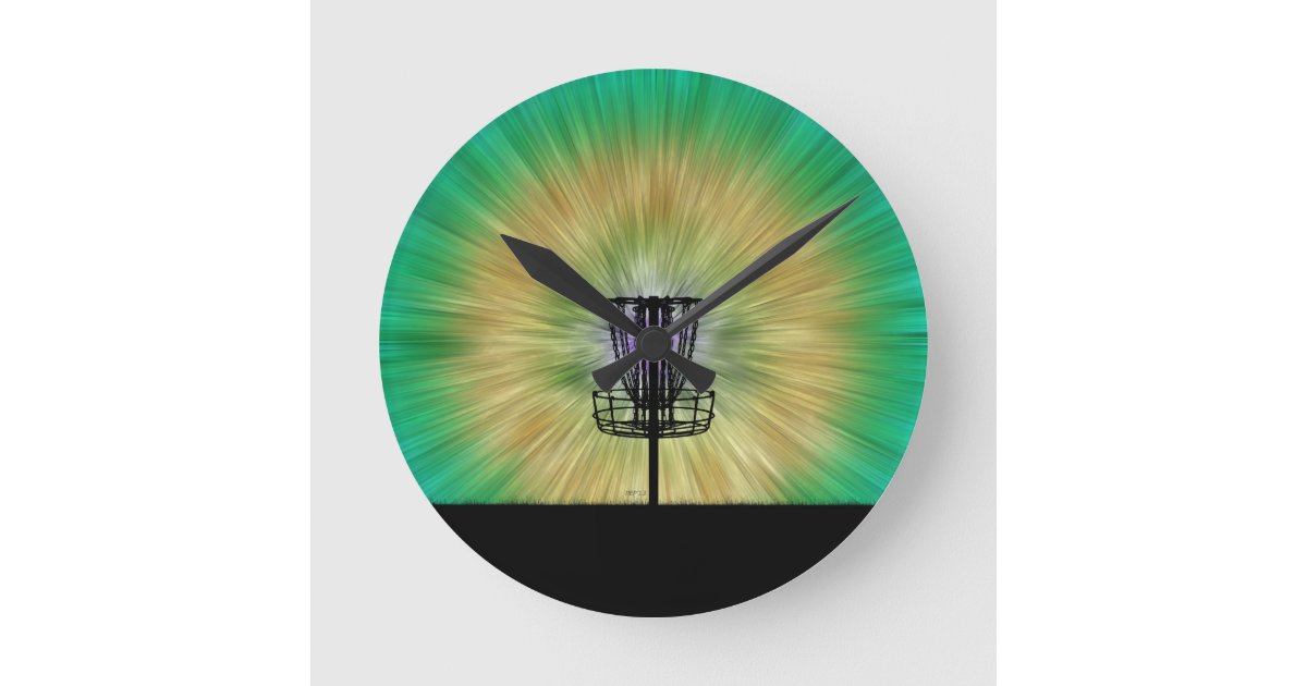 Tie Dye Disc Golf Basket Round Clock | Zazzle