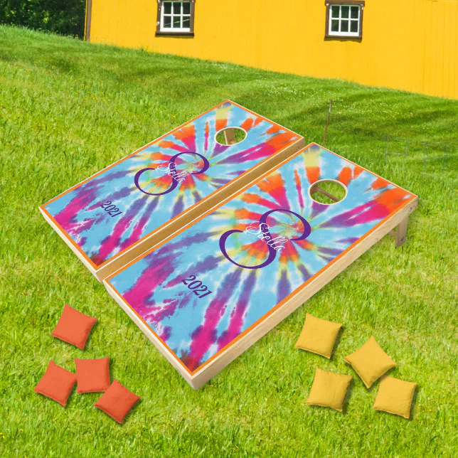 Tie Dye Monogram Custom Cornhole Game set | Zazzle