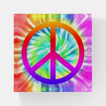 Tie Dye Peace Sign Design Glass Paperweight | Zazzle
