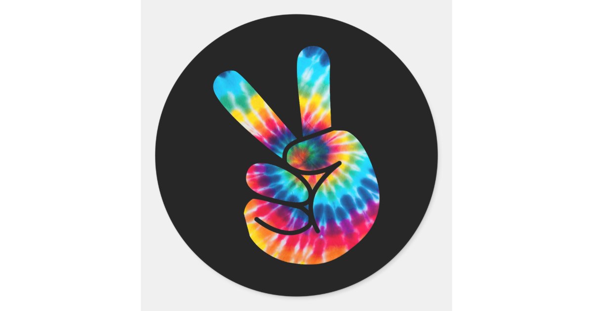 Tie Dye Peace Sign Hand V Hand Sign 60s 70s Hippie Classic Round ...
