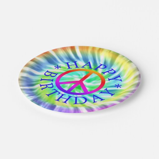 Tie Dye Peace Sign Happy Birthday Paper Plate | Zazzle