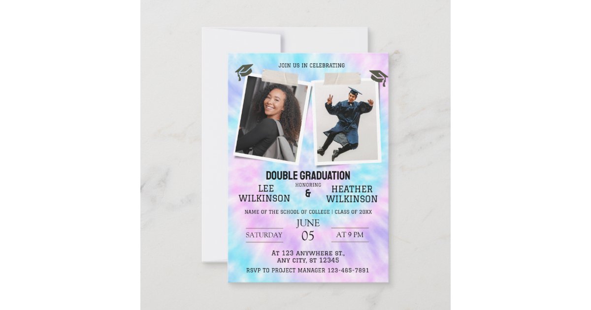Tie Dye Twins Graduation invitations | Zazzle