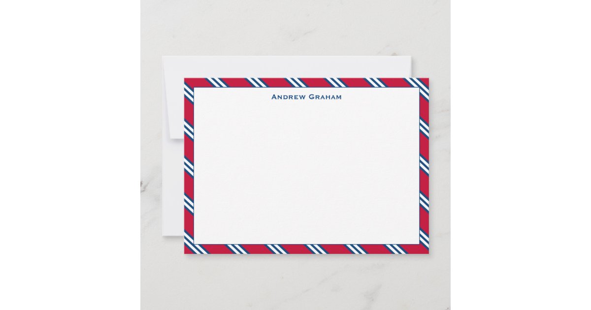 Tie Stripe Red and Navy Note Card | Zazzle