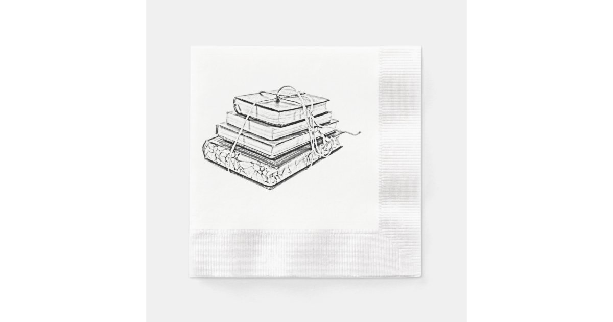 Tied Stacked Books Vintage Sketch Illustration Paper Napkins | Zazzle