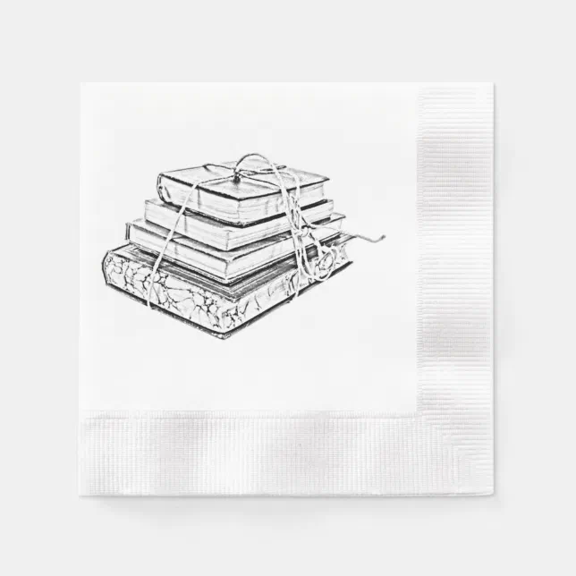 Tied Stacked Books Vintage Sketch Illustration Paper Napkins | Zazzle