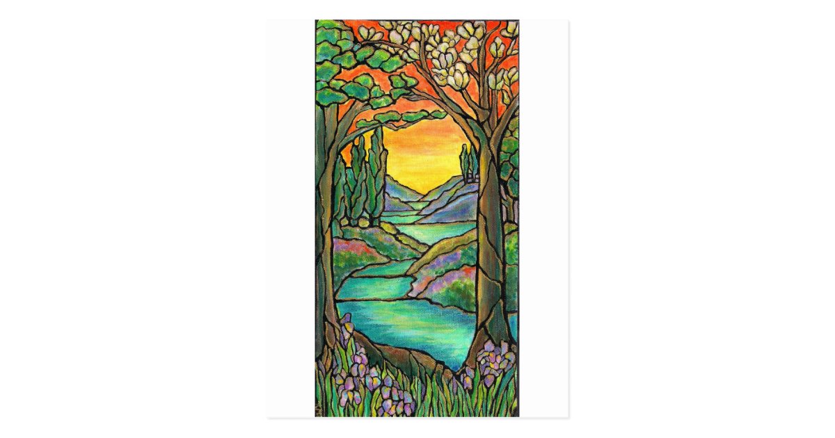 Tiffany Landscape Stained Glass Design ART! Postcard | Zazzle.com