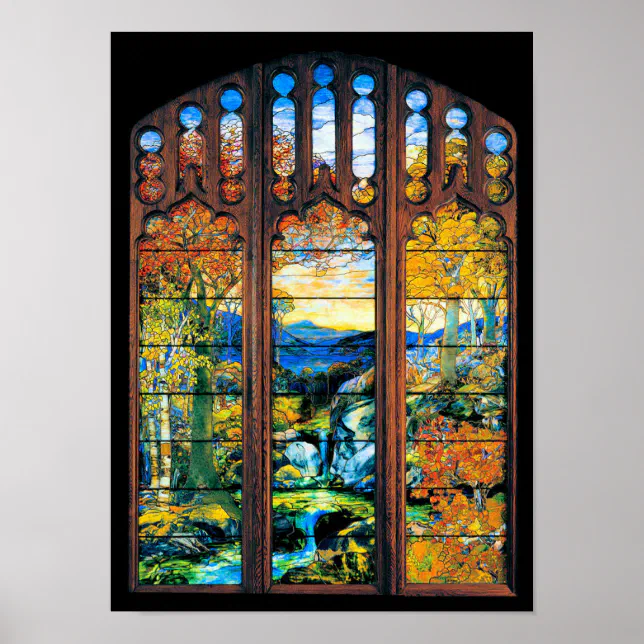 Tiffany Stained Glass Window Autumn Landscape Poster | Zazzle