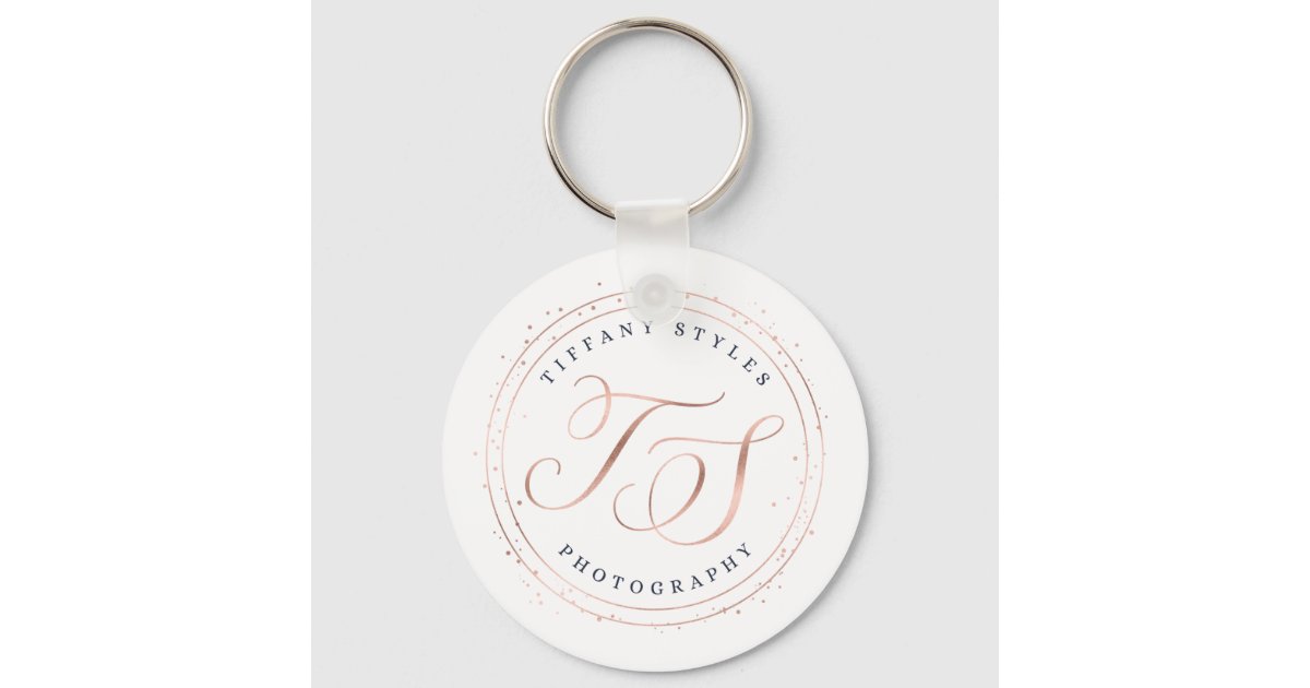 Tiffany Styles Navy Blue & Rose Gold Company Logo Keychain | Zazzle