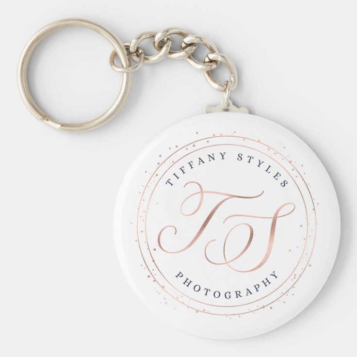 Tiffany Styles Navy Blue & Rose Gold Company Logo Keychain | Zazzle
