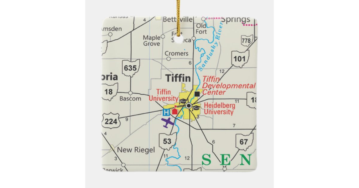 Tiffin Ohio Road Map Ceramic Ornament | Zazzle