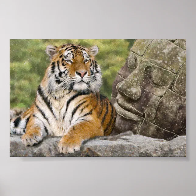 Tiger and Buddhist Temple Poster | Zazzle