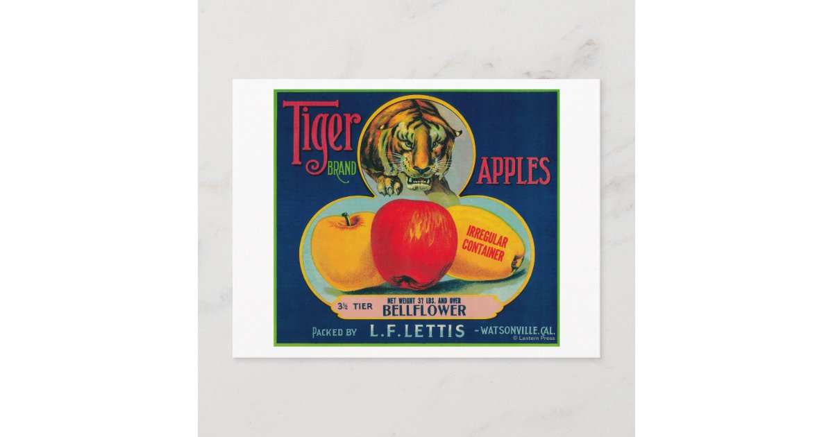 Tiger Apple Crate LabelWatsonville, CA Postcard | Zazzle