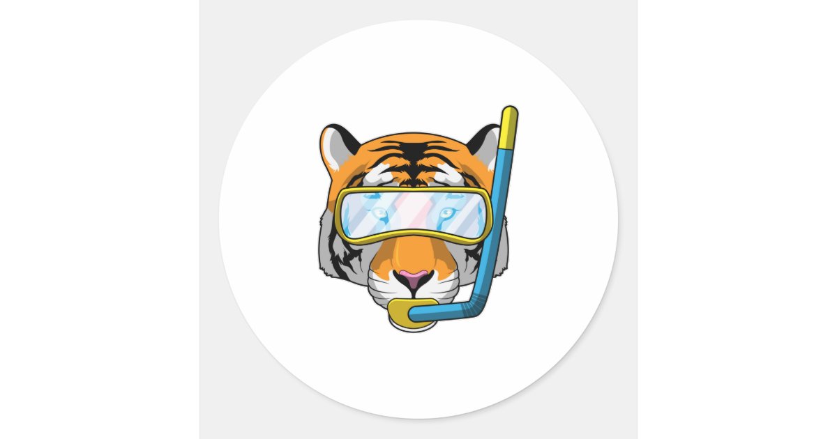Tiger as Diver with Snorkel Classic Round Sticker | Zazzle