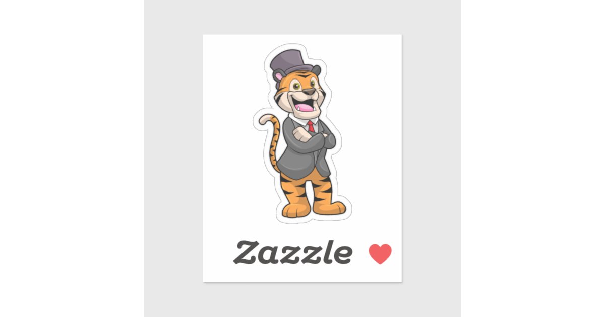 Tiger as Groom with Jacket & Hat Sticker | Zazzle