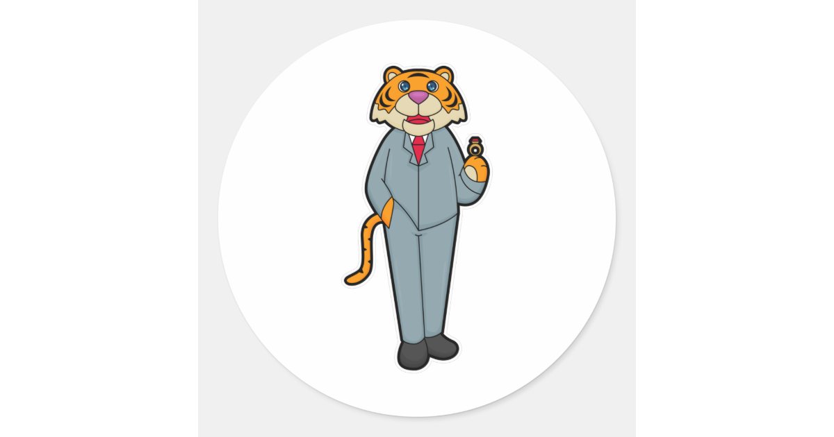Tiger as Groom with Wedding ring Classic Round Sticker | Zazzle