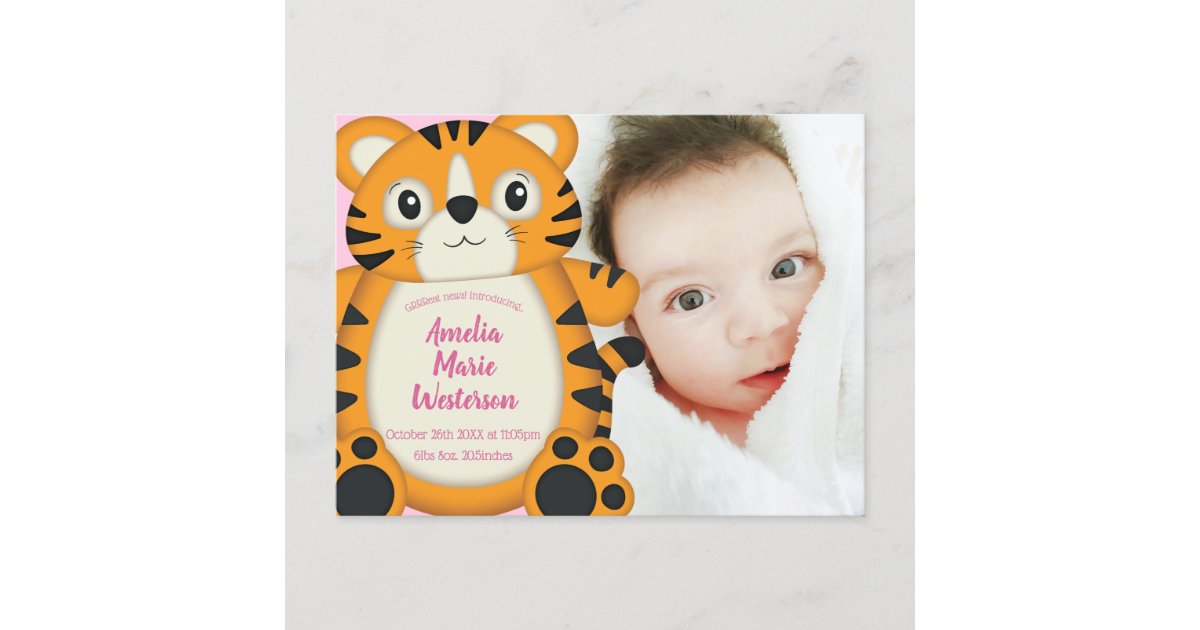 Tiger Baby Shower Pink Postcard | Zazzle