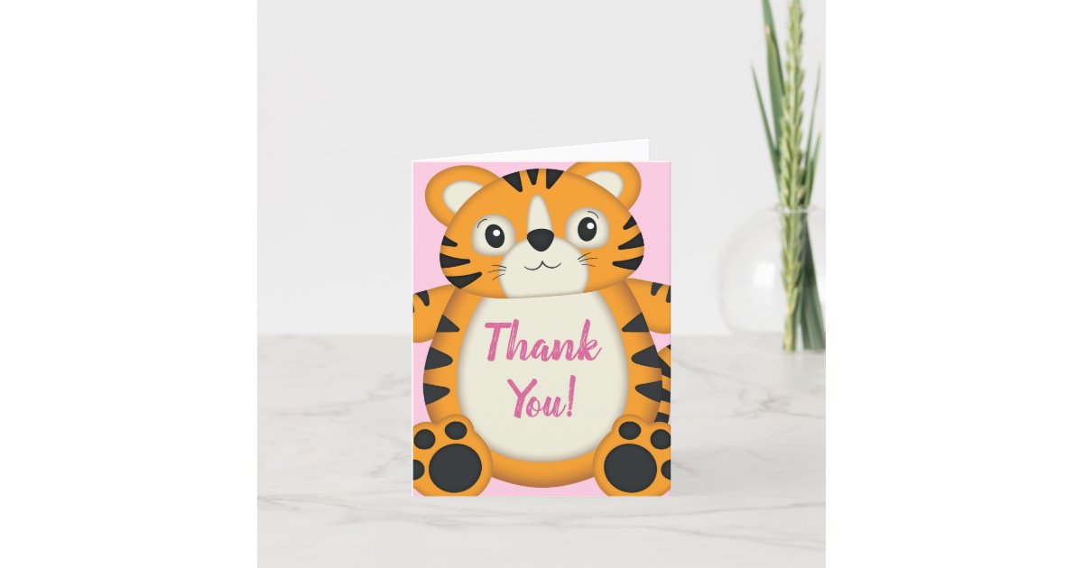 Tiger Baby Shower Pink Thank You Card | Zazzle